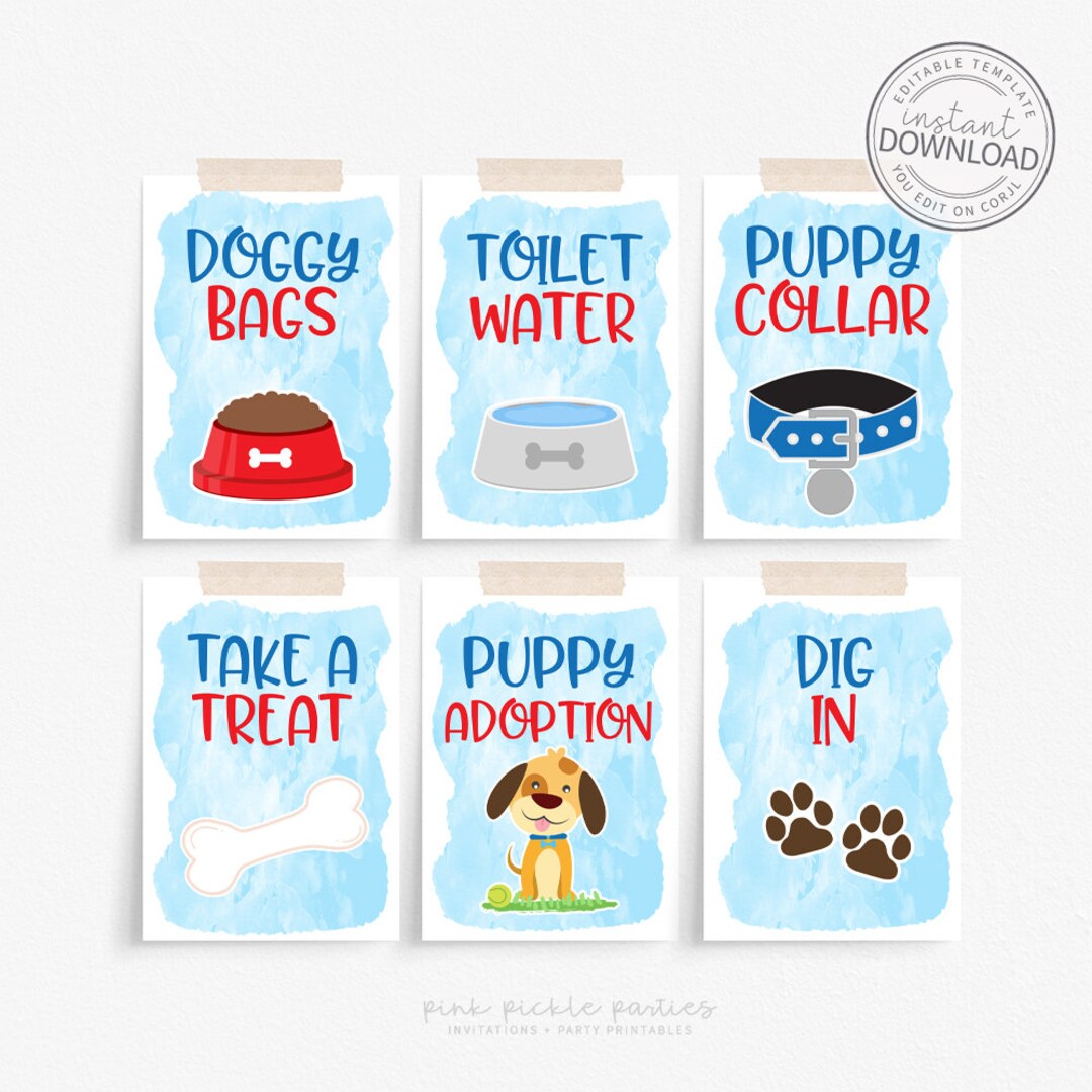 Editable Puppy Party Table Signs, Puppy Pawty Party Sign, Dog Party ...