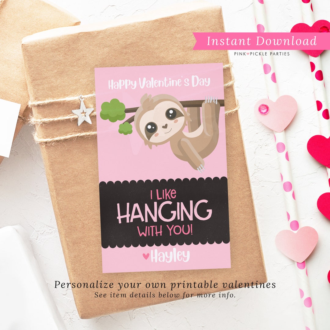 Sloth Valentine Tag, Valentines Day Cards for Kids. Classroom ...