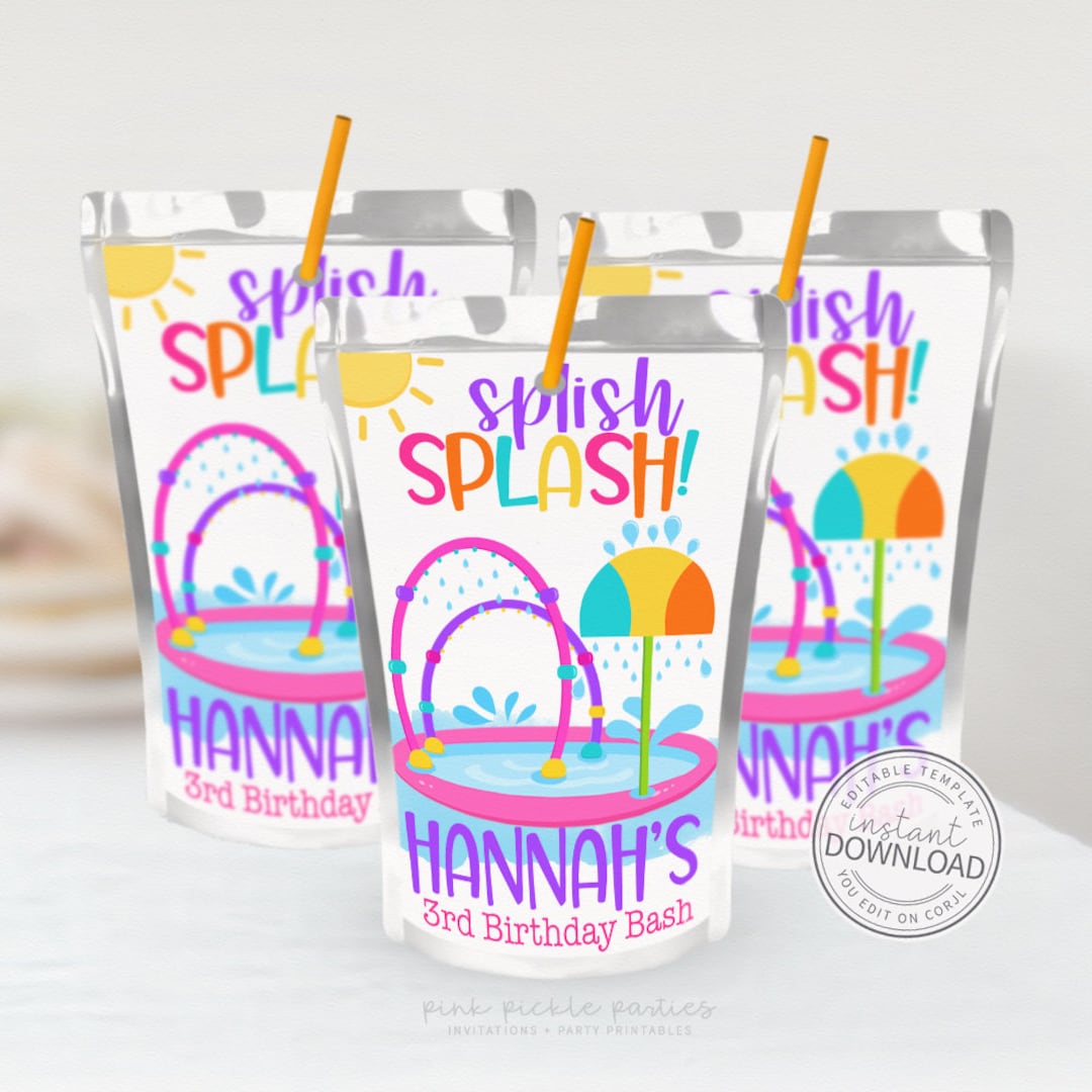 Editable Splash Pad Juice Labels, Spray Park Juice Label Template ...
