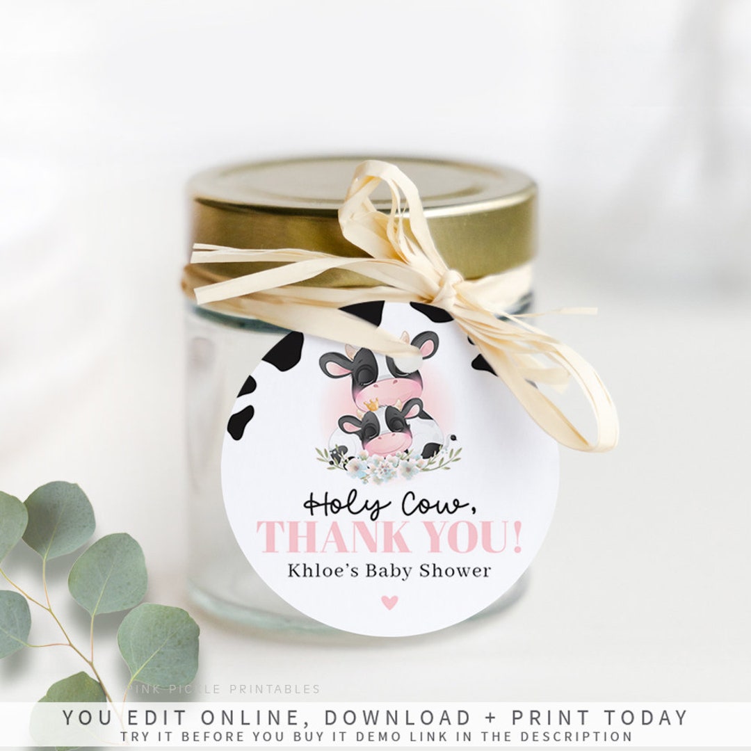 Editable Holy Cow Baby Shower Thank You Tags, Thank Moo for Coming, Cow ...