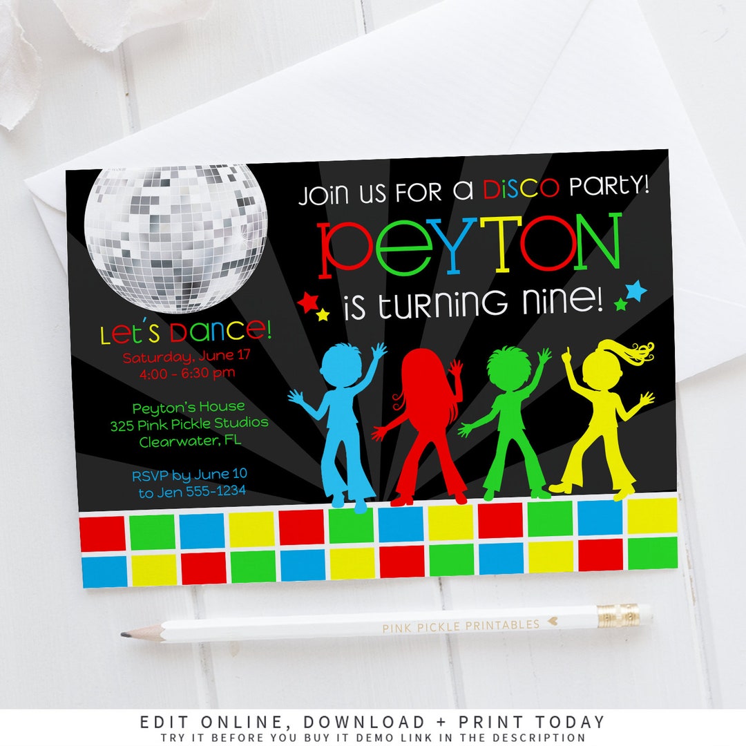 Disco Invitations, Dance Party, Disco Party Invitations, Dance ...