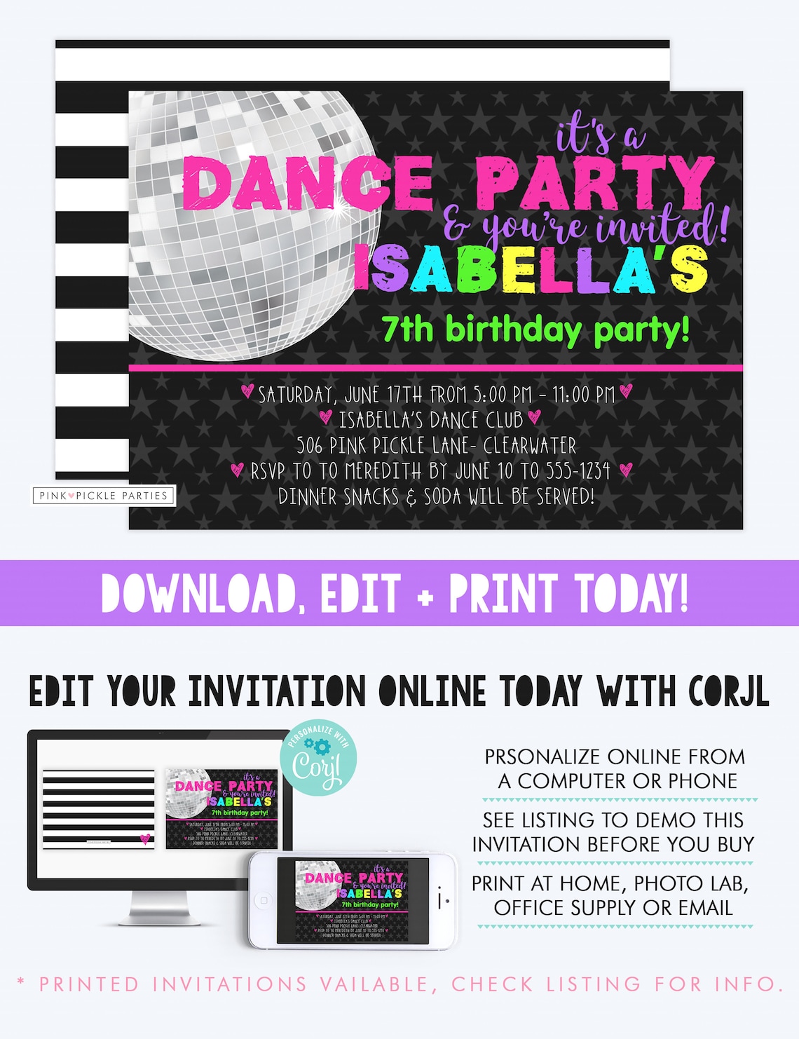 Dance Invitation Dance Party Dance Birthday Dance | Etsy