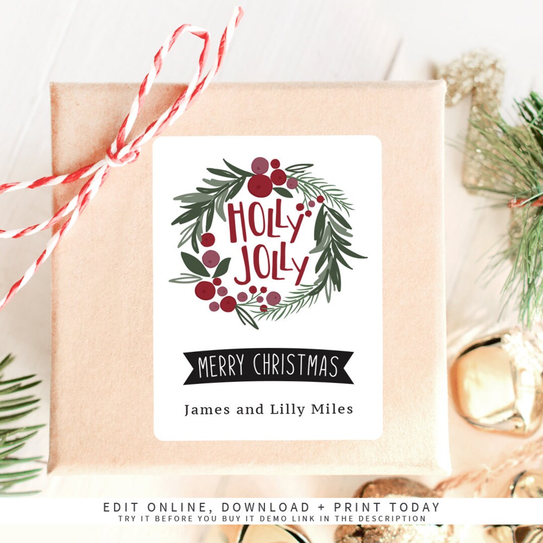 Christmas Gift Tags, Holly Jolly Tag, Printable Christmas Gift Stickers ...