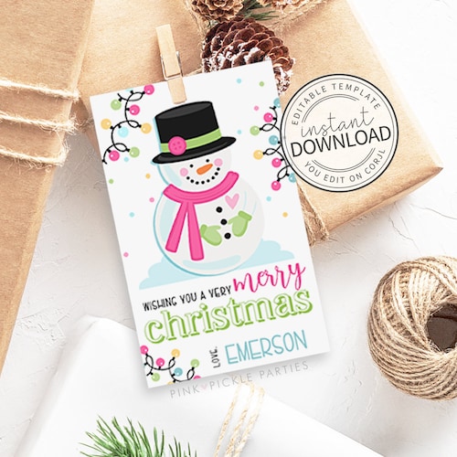 Snowman Christmas Gift Tag Template Printable Holiday Favor - Etsy