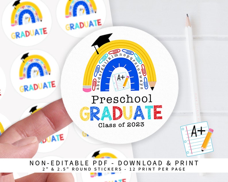 Printable Preschool Graduation Sticker Graduation Favor Tags - Etsy