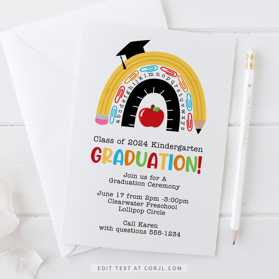 Preschool Graduation Invitation, School Rainbow Invitation, Preschool ...