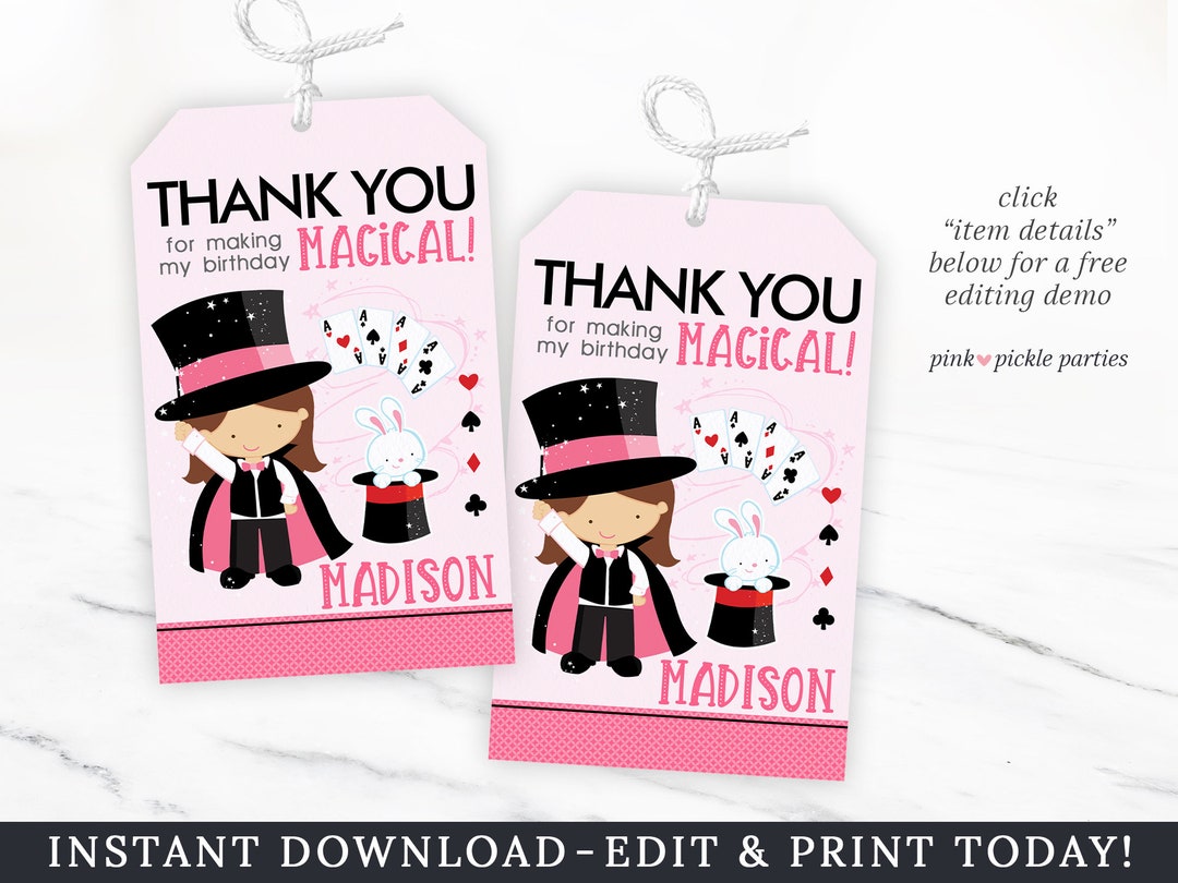 Magic Party Favor Tags. Instant Download Editable and Printable Thank ...