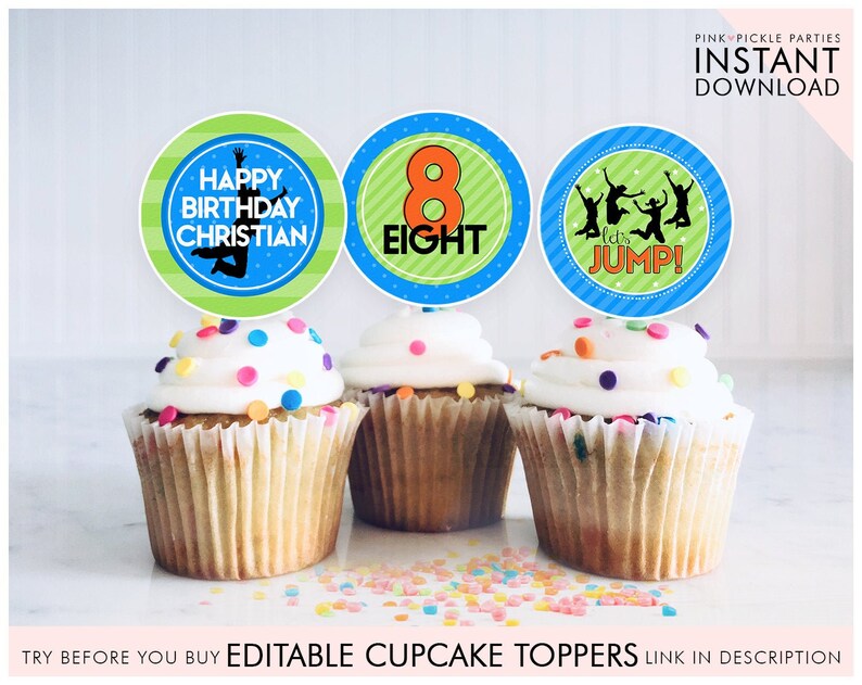 Trampoline Birthday Party Cupcake Toppers Jump Party Cupcake - Etsy