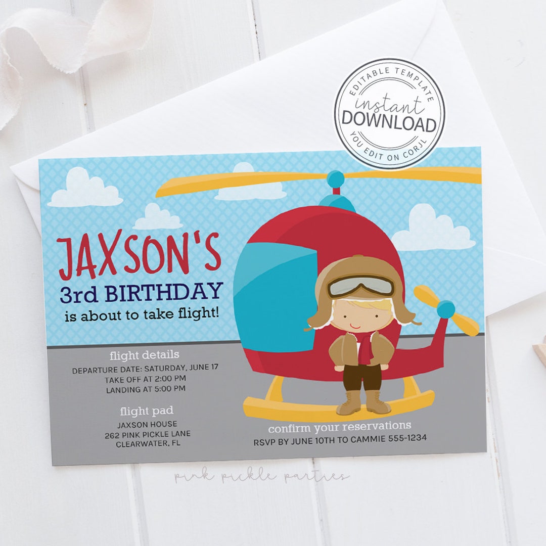 Helicopter Invitation, Helicopter Birthday Invitation, Helicopter ...