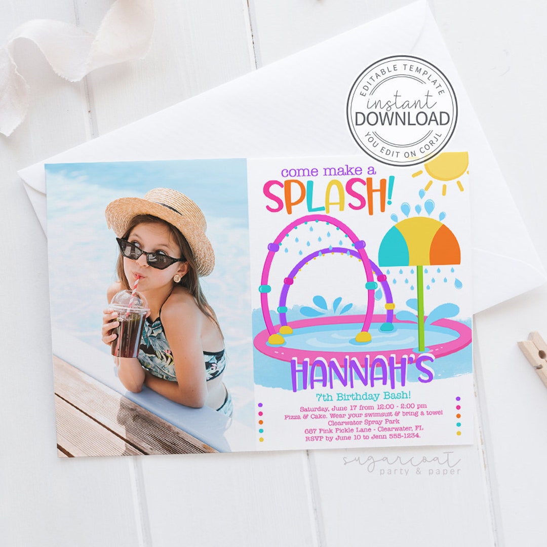 Splash Pad Invitation With Photo, Splash Pad Party, Splash Pad ...