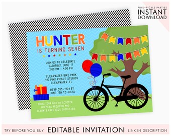 Bicycle Birthday Invitation Bike Invitation Enjoy the Ride - Etsy