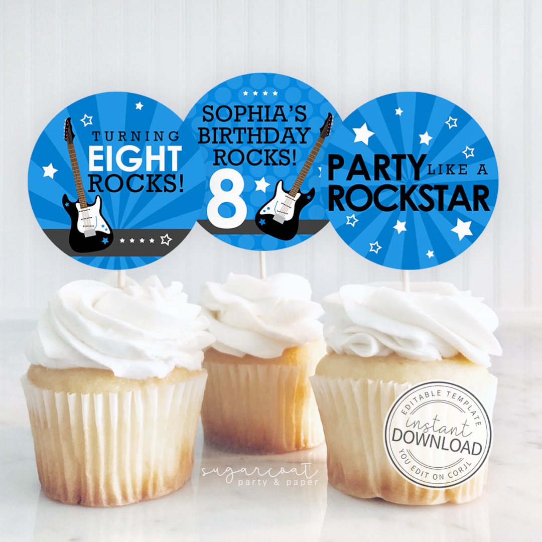 Rockstar Cupcake Toppers, Rock Star Cupcake Toppers, Rockstar Birthday ...