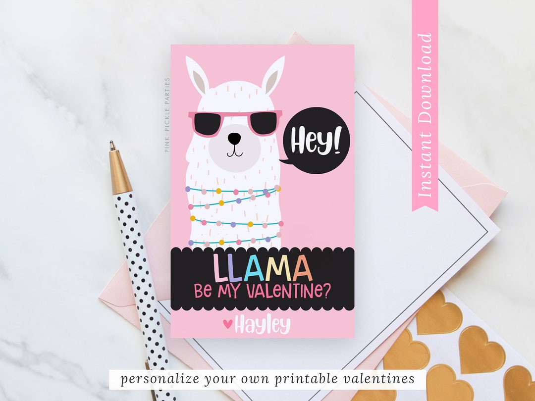Llama Valentine Tag, Valentines Day Cards for Kids. Classroom ...