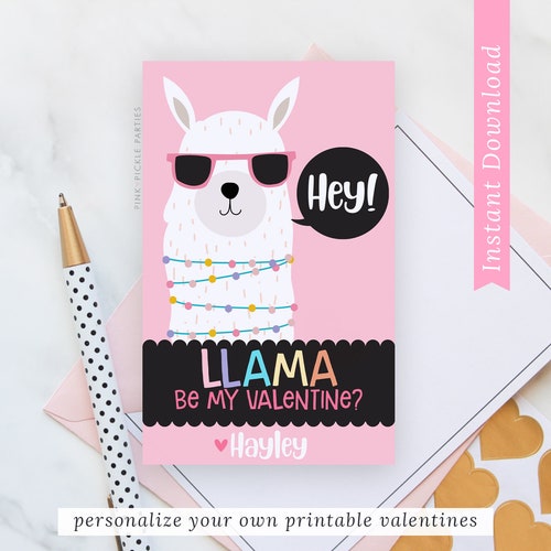 Llama Valentine's Day Card Alpaca Cards for Kids - Etsy