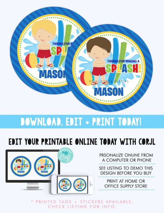 Items similar to Pool Party Favor Tags, Pool Party Favor Stickers, Pool ...