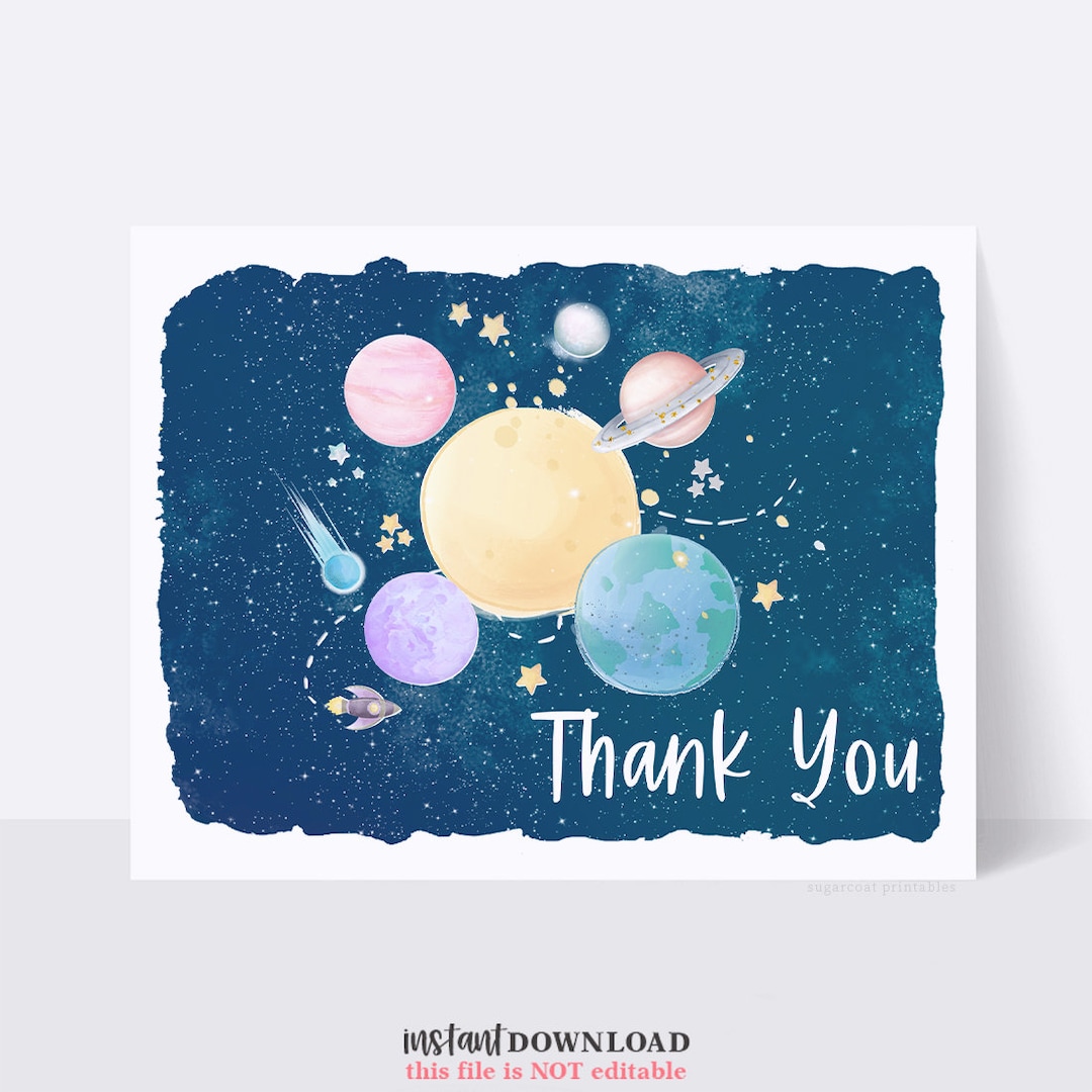Printable Outer Space Thank You Note Card, Printable First Trip Around ...