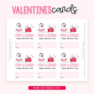 Pugs and Kisses Valentine's Day Cards for Kids. Dog Valentine Classroom ...