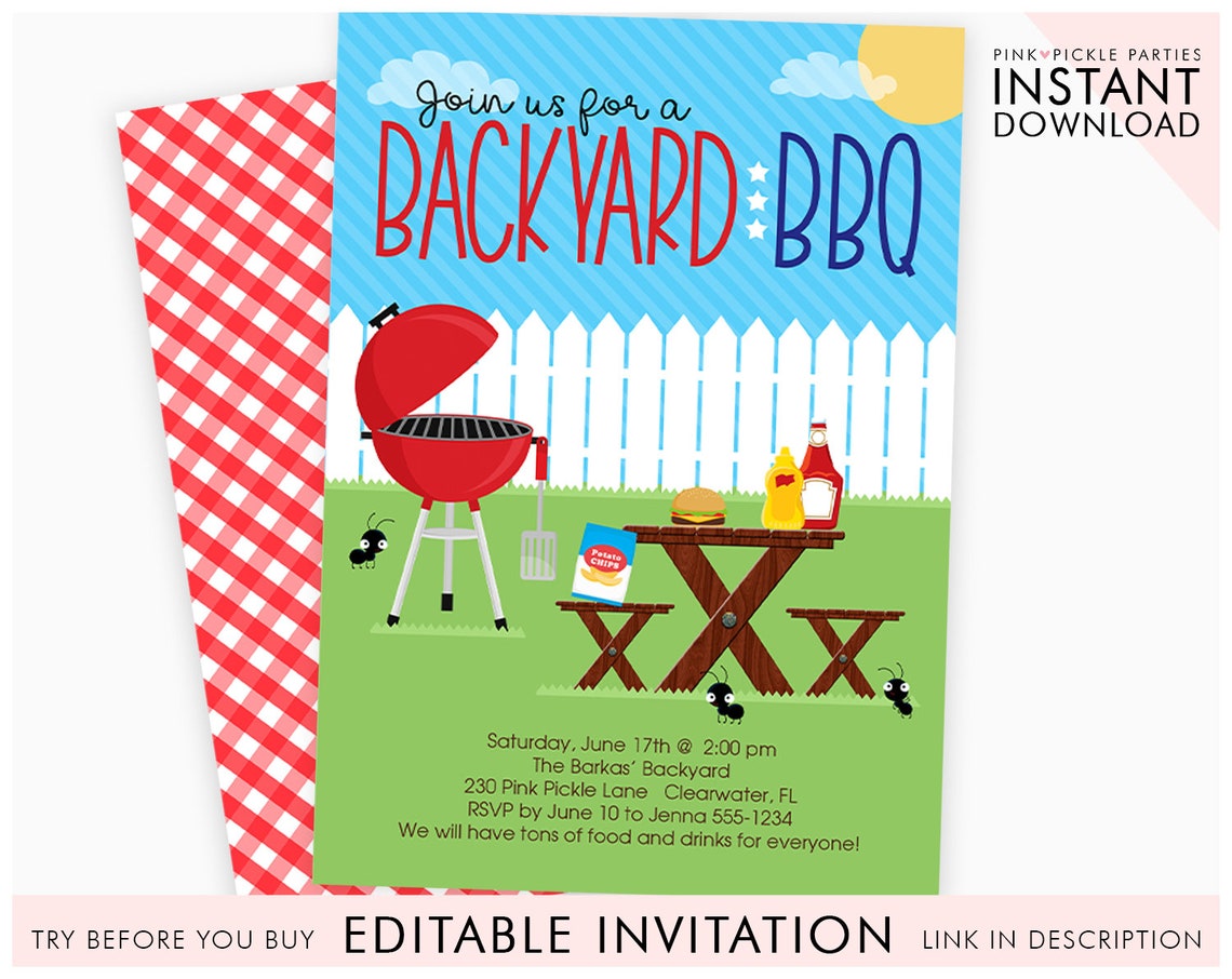 BBQ Invitation Bbq Invite Barbeque Invitation Barbecue | Etsy