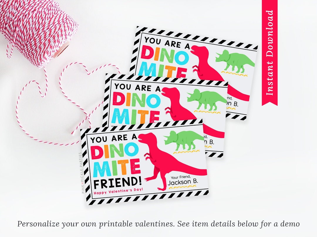 Dinosaur Valentine Tag, Valentines Day Cards for Kids. Classroom ...