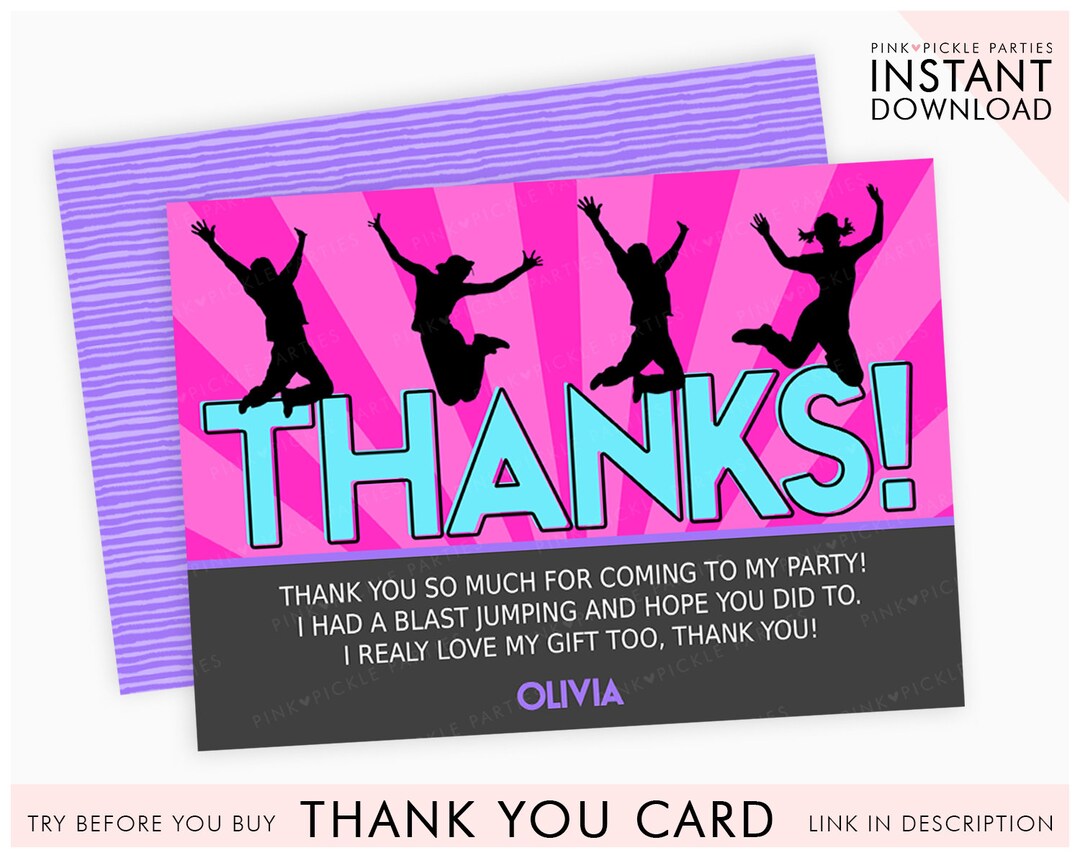 Trampoline Party Thank You Card Instant Download Editable - Etsy