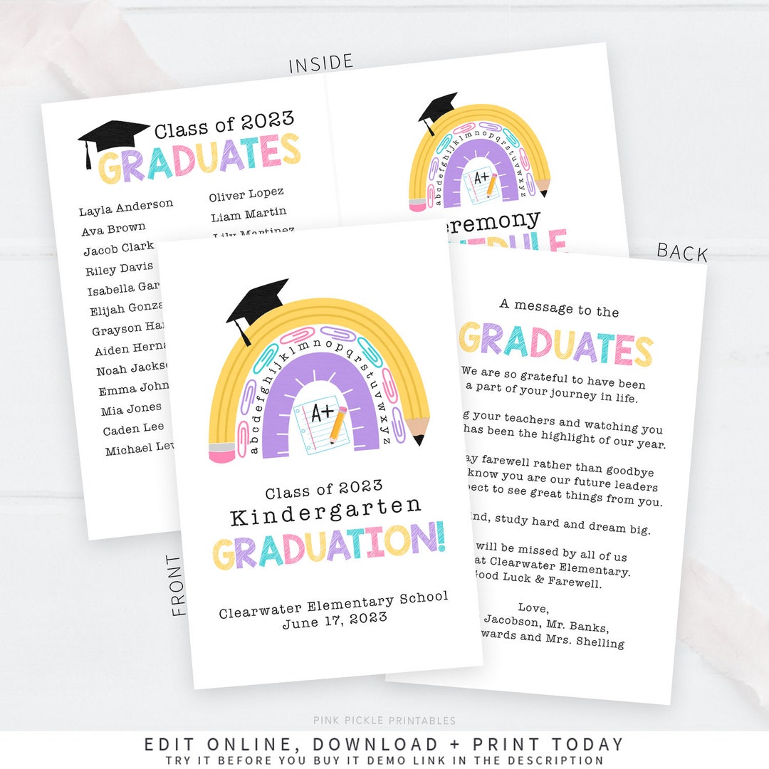 Graduation Program for Kindergarten Preschool Graduation - Etsy