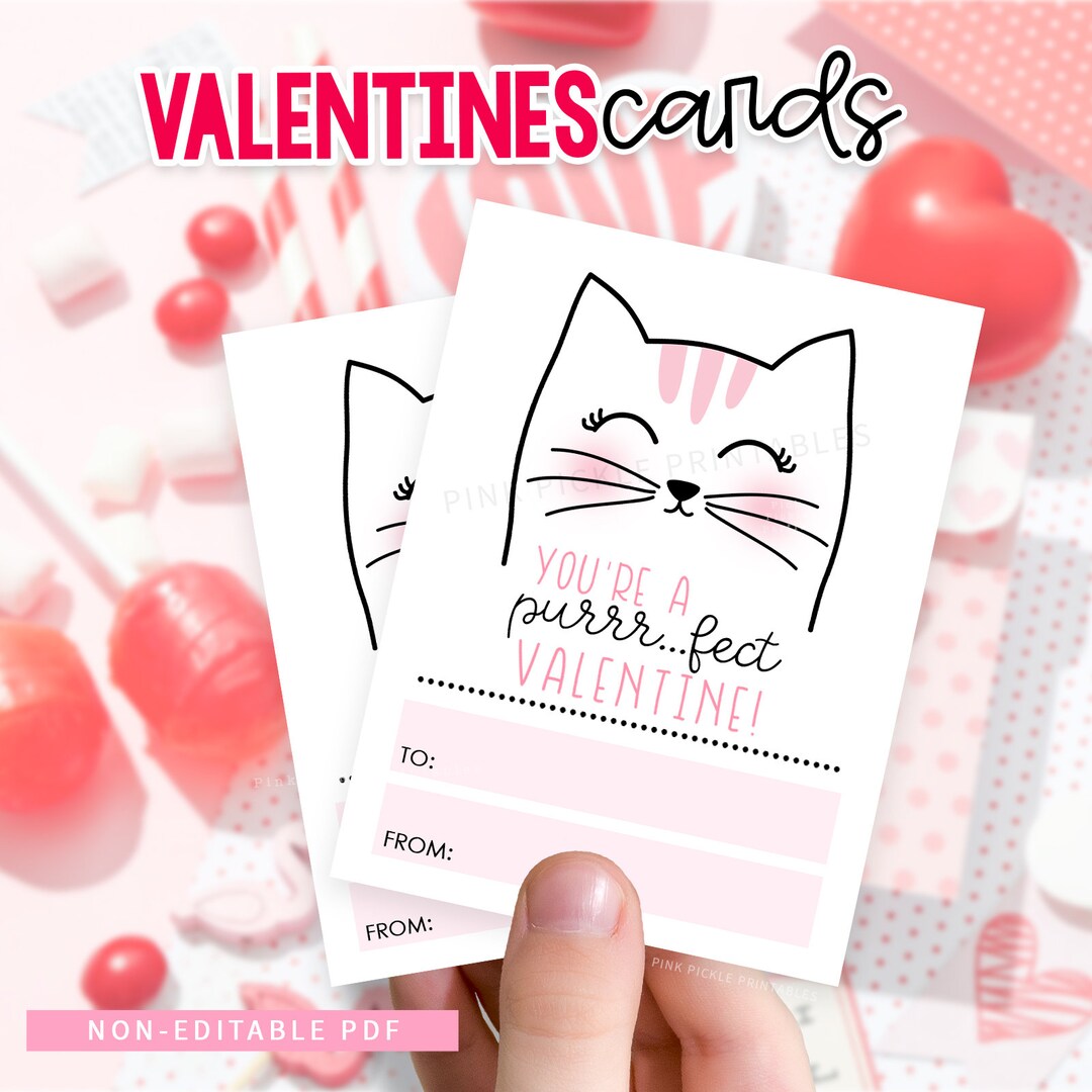Printable Cat Valentine's Day Cards for Kids. Purrr Fect Kitten ...