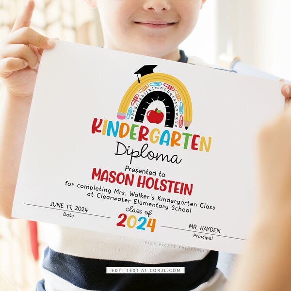 2022 Printable DIY Kindergarten Certificate Diploma, Instant Download ...