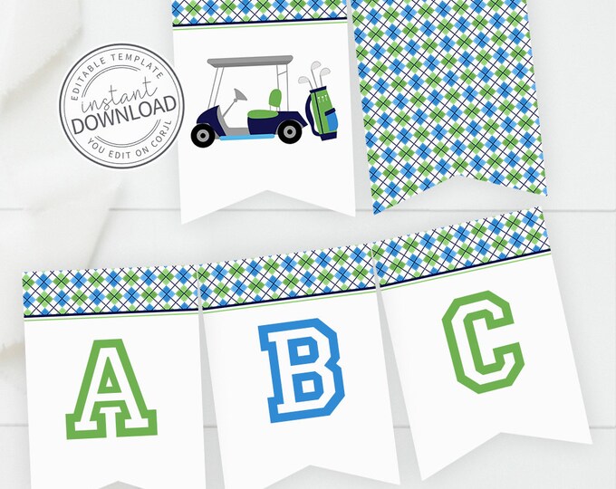 Golf Party Printable Banner & Mini Cake Bunting. Editable With Canva or ...