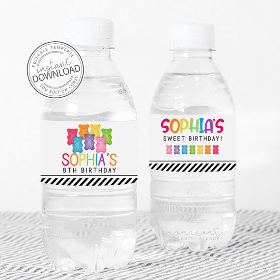 Editable Gummy Bear Water Bottle Labels Gummy Bear Party | Etsy