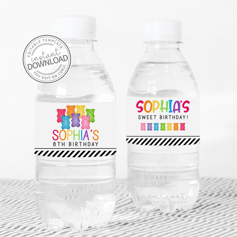 Editable Gummy Bear Water Bottle Labels Gummy Bear Party | Etsy