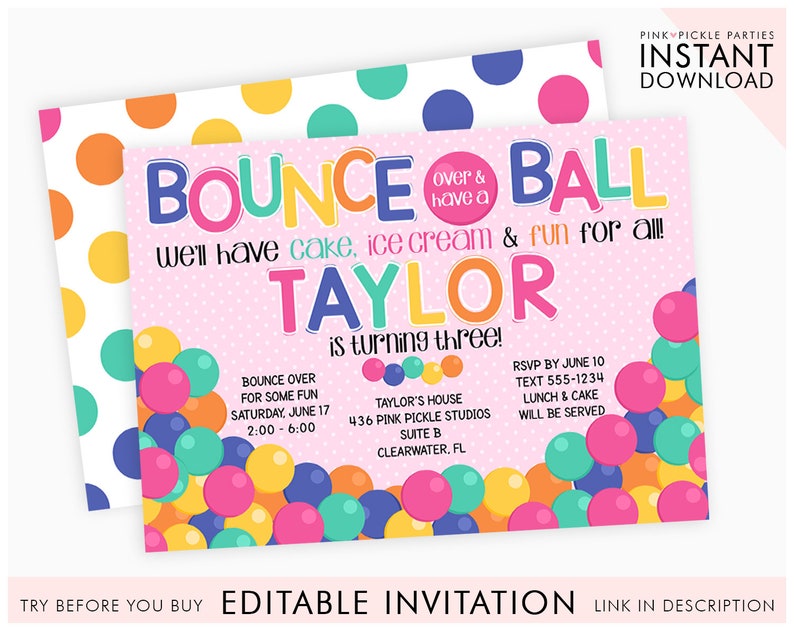 Bouncy Ball Birthday Party Invitation Template Instant | Etsy