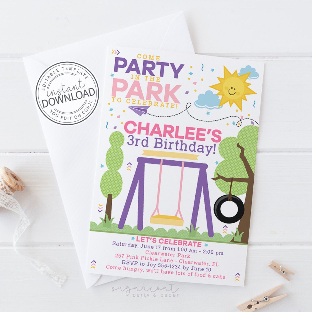 Park Invitation, Park Party Invitation, Park Birthday Invitation ...
