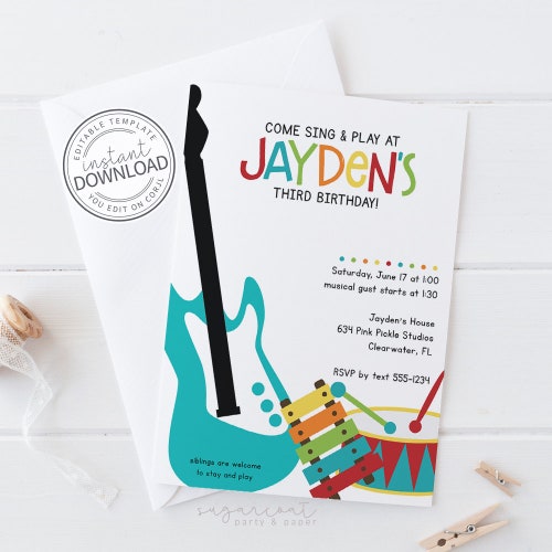 Musical Instruments Birthday Party Invitation Music Theme | Etsy