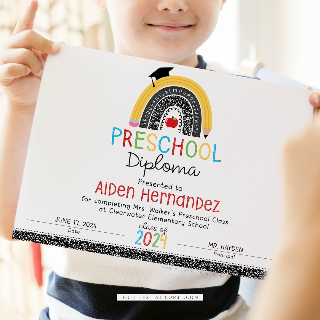 Preschool Diploma Editable, Kindergarten Diploma, Kindergarten Graduate ...