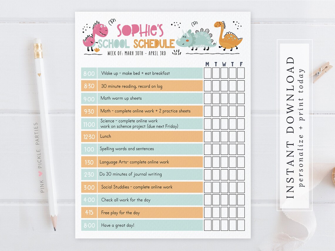 Editable Home School Schedule Homeschool Chart for Kids. Edit - Etsy
