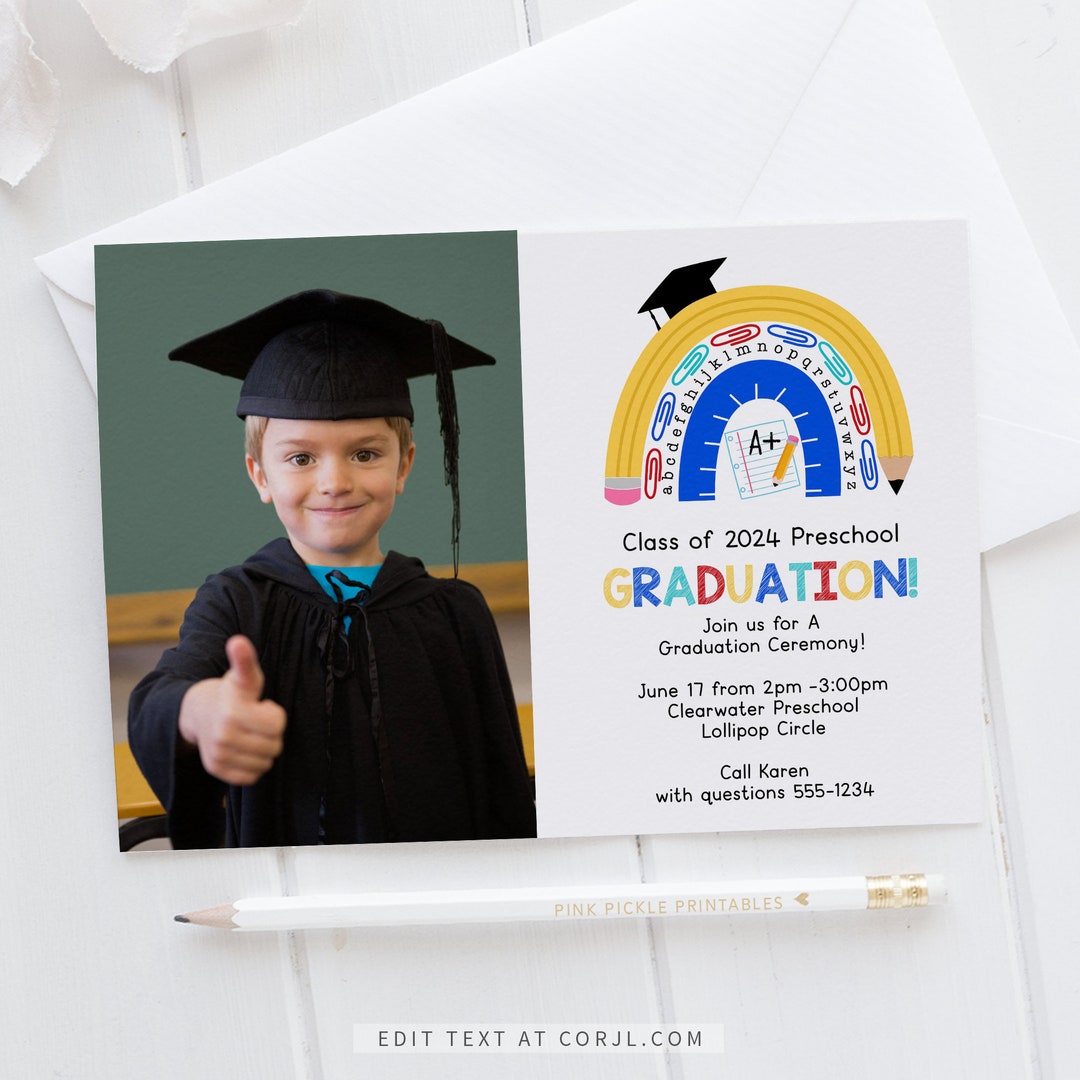 Preschool Graduation Invitation, School Rainbow Invitation, Preschool ...