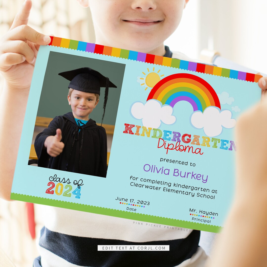 Preschool Diploma Editable, Kindergarten Diploma With Photo ...