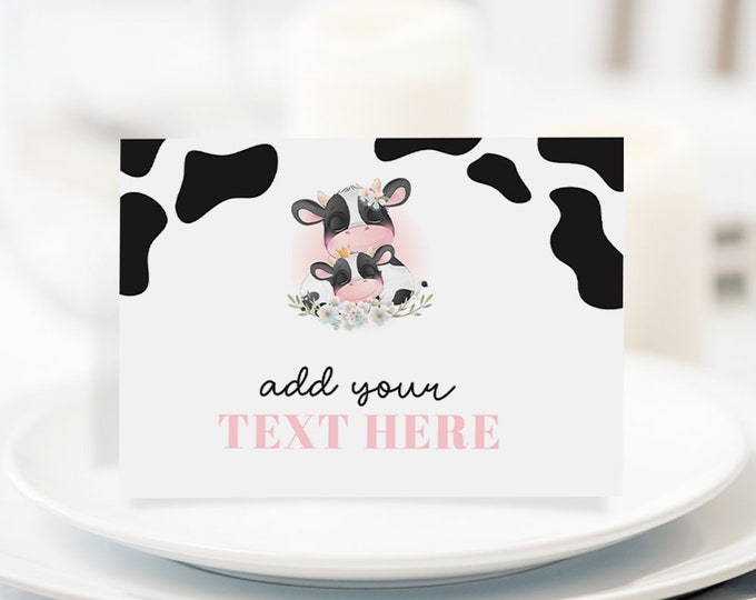 Pink Cow Baby Shower Fold in Half Food Tent Label, 3.5x2 Folded Card, 3 ...