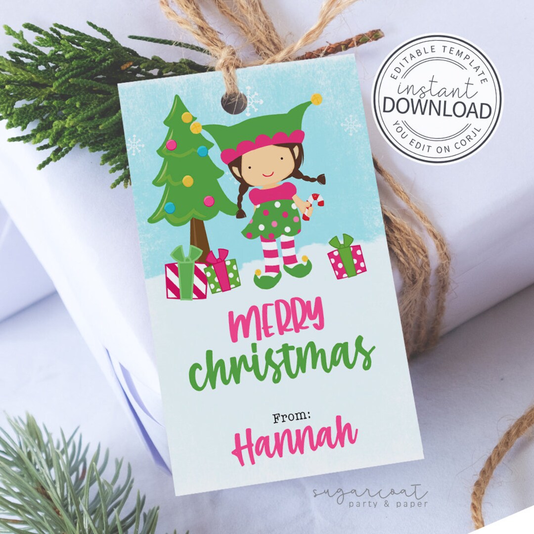 Editable Christmas Gift Tags, Elf Gift Tags, Girl Elf Tags, Printable ...