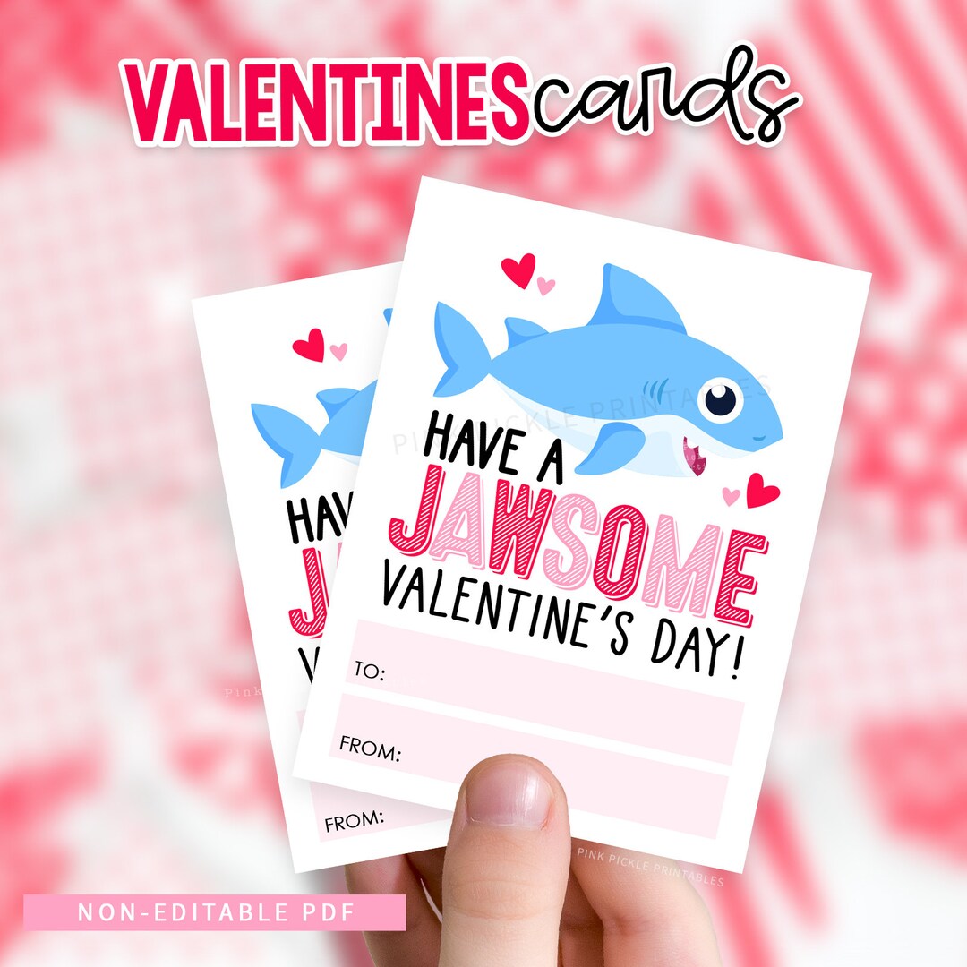 Shark Valentine's Day Cards for Kids. Jawsome Valentine Classroom ...