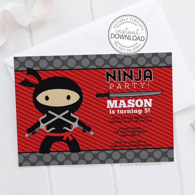 Ninja Invitation, Ninja Birthday, Ninja Birthday Party, Ninja Baby ...