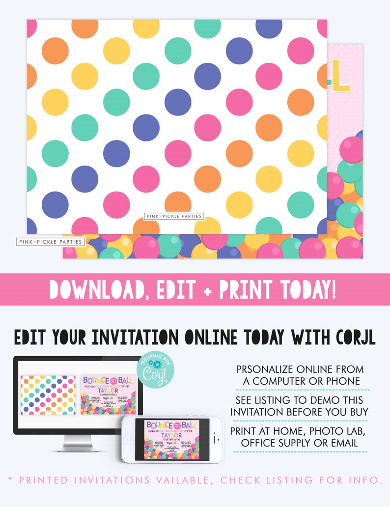 Bouncy Ball Birthday Party Invitation Template Instant | Etsy