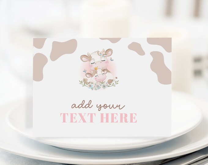 Pink Cow Baby Shower Fold in Half Food Tent Label, 3.5x2 Folded Card, 3 ...