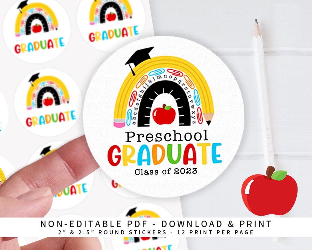 Printable Preschool Graduation Sticker Graduation Favor Tags - Etsy