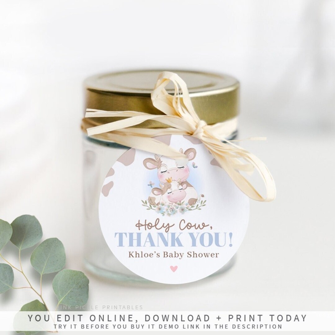 Editable Holy Cow Baby Shower Thank You Tags, Thank Moo for Coming, Cow ...
