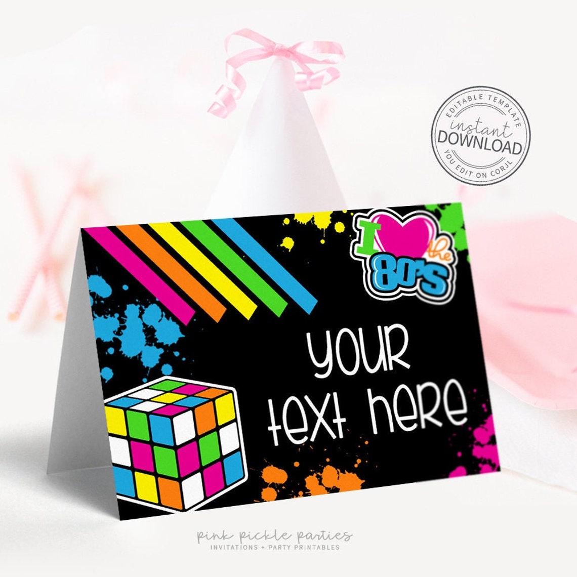 Editable 80s Party Food Label Printable Place Card Template | Etsy