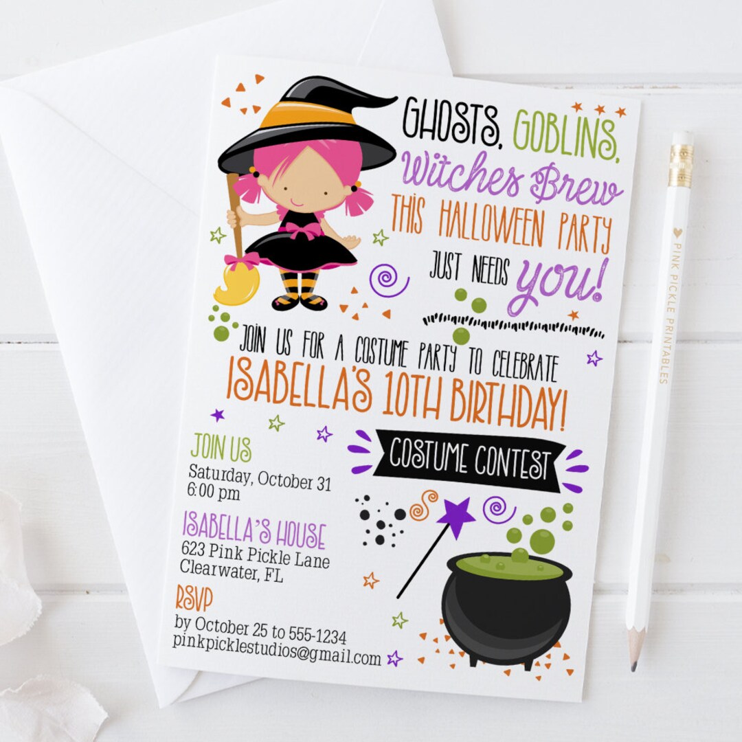 Witch Invitation, Halloween Birthday Invitation, Halloween Party, Witch ...