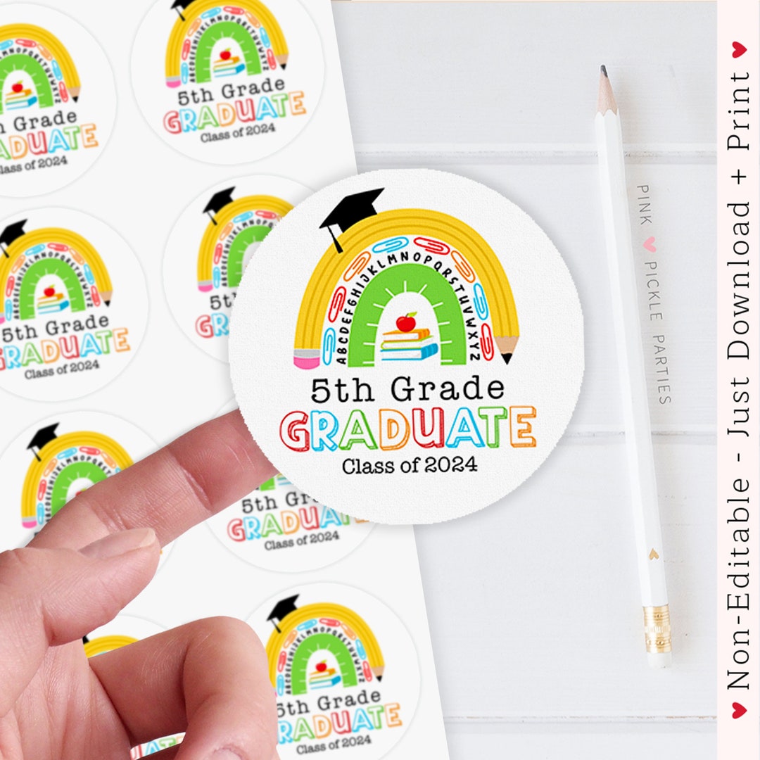 Printable 5th Grade Graduation Sticker, Graduation Favor Tags, 5th ...