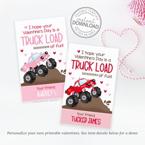 Monster Truck Valentine Tag, Valentines Day Cards for Kids. Classroom ...