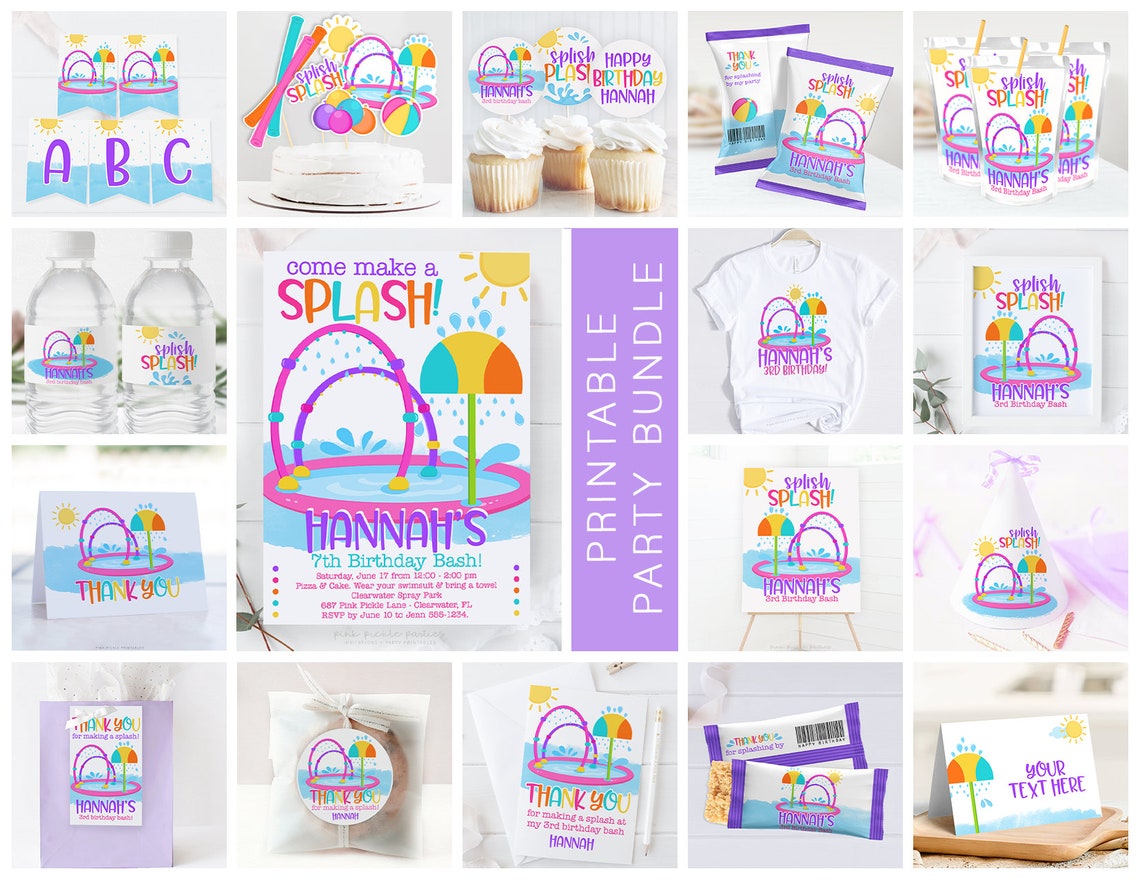 Editable Splash Park Birthday Party Printable Bundle Splash | Etsy